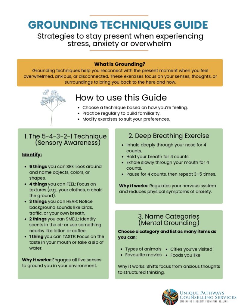 Grounding Techniques Guide - UniquePathwaysCounselling